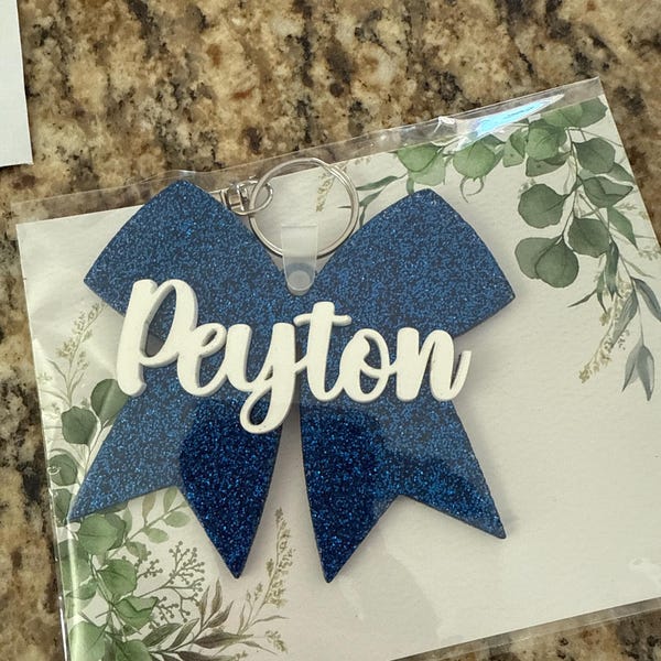 Go Fight Win! Cheer Bow Keychain / Bag Tag - Personalize With Your Name and Colors! Team Spirit ...