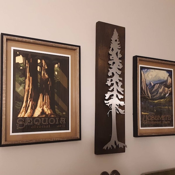 Pine Tree on Knotty Alder / Wood and Metal Signs / Rustic Sign / Wall ...