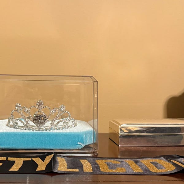 8x6x5" Round Crown Tiara Display Case With Velvet Cushion for Pageant ...