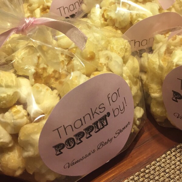 Thanks for Popping by Popcorn Favor Stickers Personalized Baby Shower ...