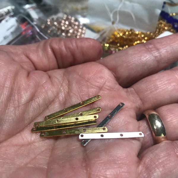 12 Silver Separator Bars 4 Hole Multi Strand Divider Row Connector 27mm ...