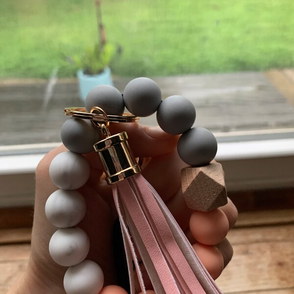 Keychain, Silicone Beaded Key Ring Bracelet, Wristlet Keychain, Custom ...