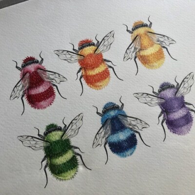 Bumblebee Art, Rainbow Bee Print, Bee Art, Save the Bees, Honeybee, Bee ...