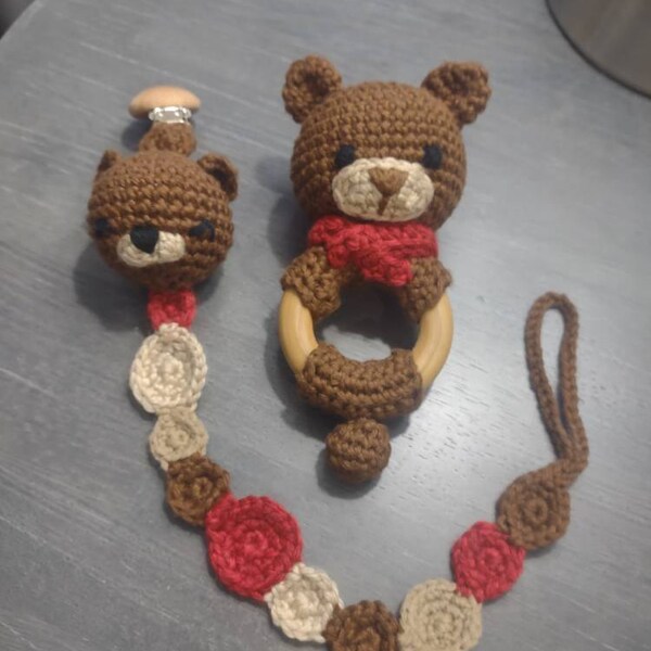 Crochet Bear Pacifier Clip PATTERN, Amigurumi Baby Shower Gift (PDF ...