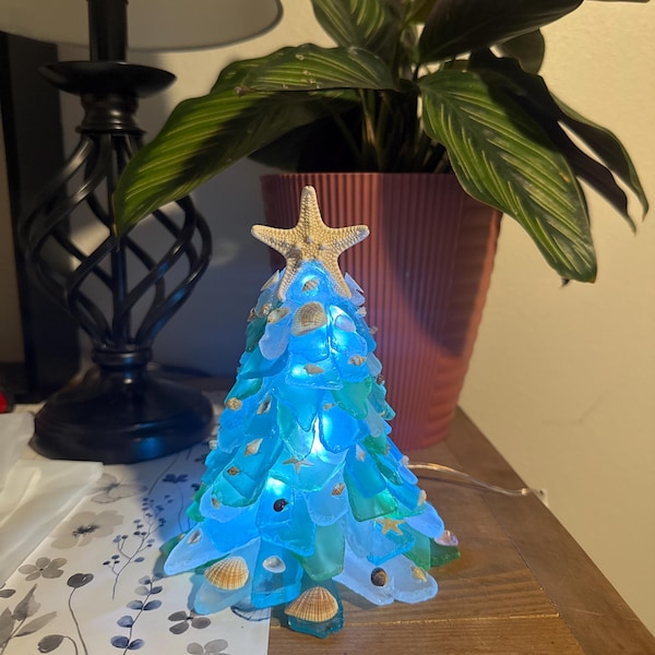 Lighted Sea Glass Tree: Aqua Blue Beach Decor With Starfish - Etsy