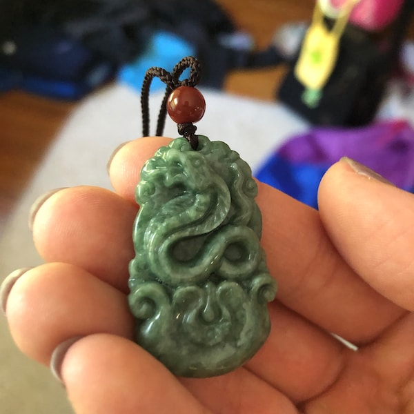 Real Green Jade Snake Necklace, Chinese Zodiac Year of Snake Charm ...