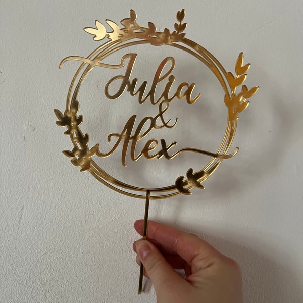 Gold Cake Topper With Names, Personalized Cake Topper, Custom Names ...