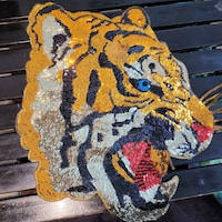 Vintage Tiger Gold Sequins Sew on Patches for Clothes Back Patch Embroidery of Denim Jackets ...
