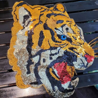 Vintage Tiger Gold Sequins Sew on Patches for Clothes Back Patch Embroidery of Denim Jackets ...