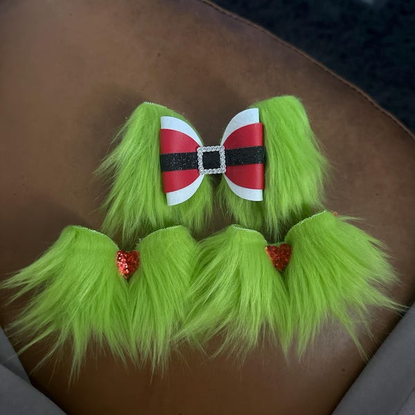 Grinch Hair Bow, Grinch Bow, Grinch Costume Accessory, Grinch Fur Bow ...