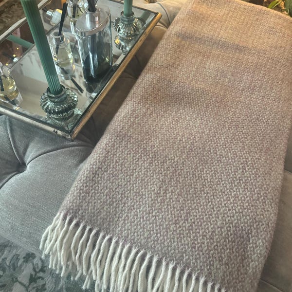 Raspberry Pink and Sage Green Illusion Weave Pure New Wool Blanket ...