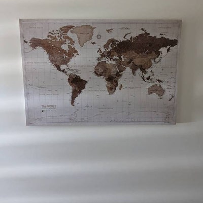 Personalized World Map Push Pin Map Pinboard Cork Canvas Print Gift for ...