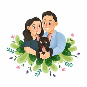 Custom Portrait of Pet and Owner in Cartoon Style, Cute Illustration ...