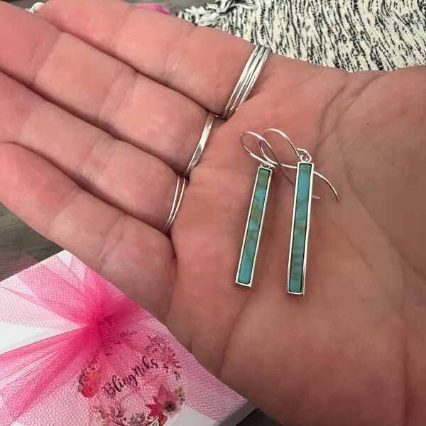 Turquoise Bar Earrings Gold Turquoise Pendant Earrings Vertical Bar ...