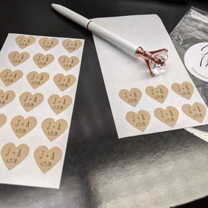 108 Custom Heart Stickers With Initials and Date Wedding Stickers and ...