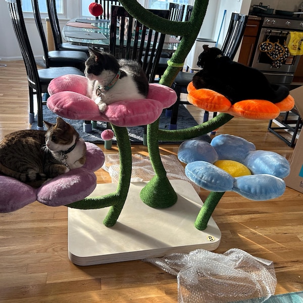 HEXAFLORA Wood Floral Cat Tree Tower, Wooden Cat Tower, Modern Cat ...