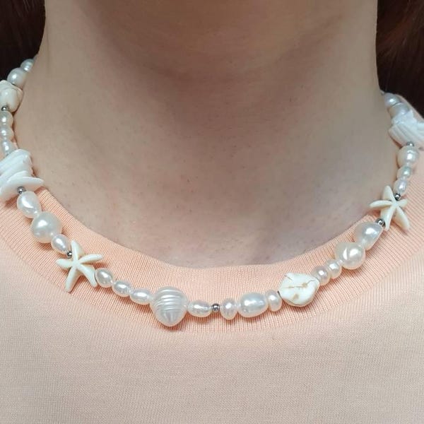Half Pearl Half Silver Necklace, Half Pearl Half Chain Necklace, Pearl ...
