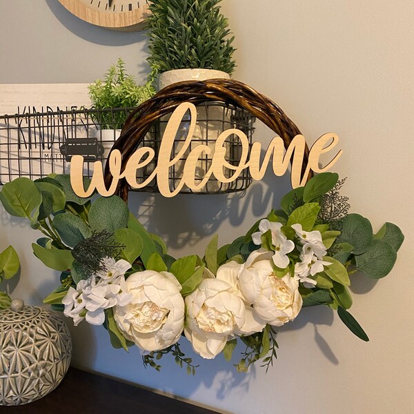 Wooden Welcome Word Cutout, Script Welcome Sign, Painted Welcome Sign ...