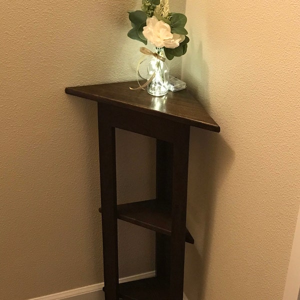 Walnut Corner Table With Shelves - Etsy