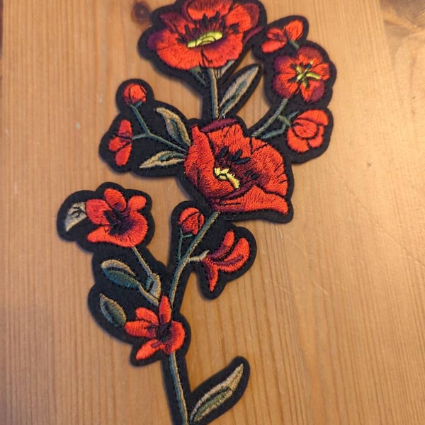Large Poppies Iron-on Patch, Red Wild Poppy Flower Badge, Poppy Floral ...
