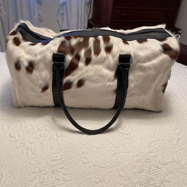 Personalized Cowhide Duffel Bag, Leather Travel Bag, Cow Hide Overnight ...