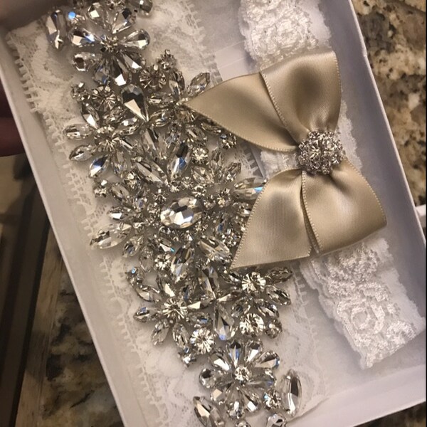 Gold Wedding Garter, Rhinestone Garter, Lace Garte Set, Bridal Garter ...