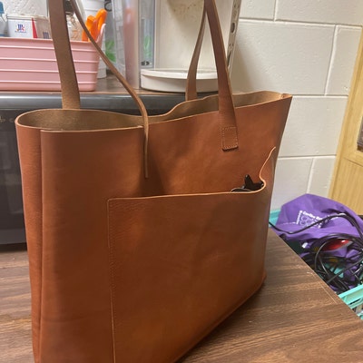 Leather Tote Bag With Large Outside Pocket. 4 Colors - Etsy