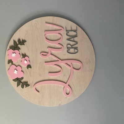 3D Custom Personalized Round Circle Wood Name Sign Girls Room Nursery ...