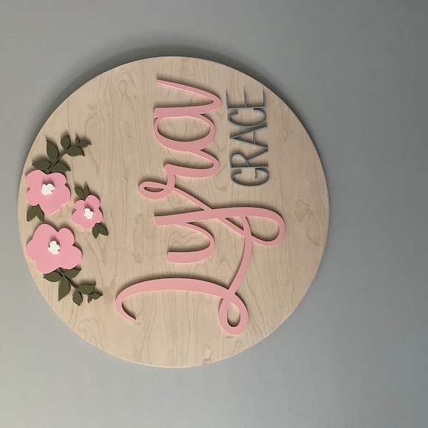 3D Custom Personalized Round Circle Wood Name Sign Girls Room Nursery ...