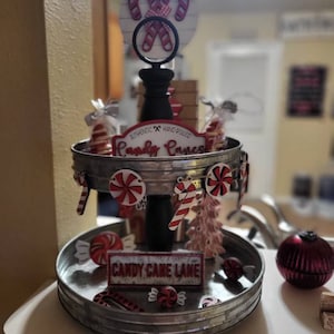 Candy Cane Christmas Tiered Tray Set Candy Cane Gnome Candy Cane Lane ...