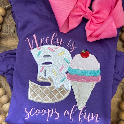 Ice Cream Numbers Applique Ice Cream Waffle Cone Kids Birthday Numbers ...