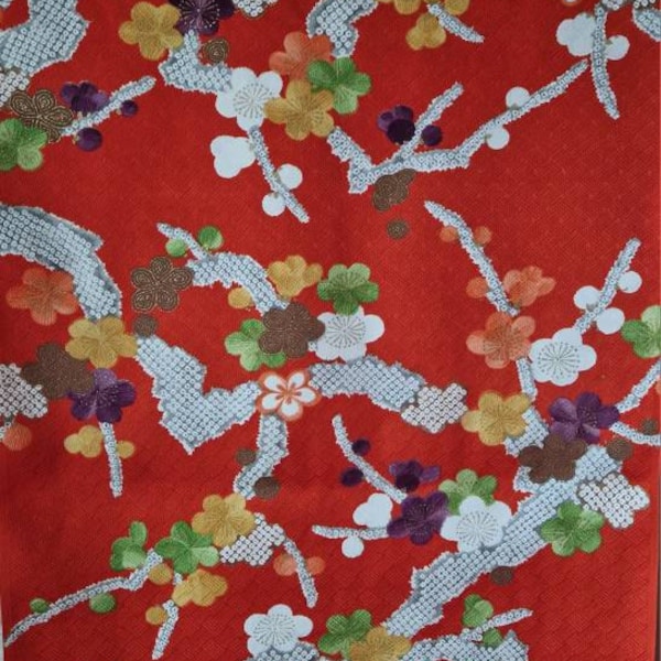Vintage Japanese Kimono Fabric - Yuzen Floral Tango Chirimen Silk ...