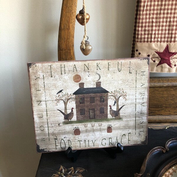 Handmade Primitive Folk Art Thanksgiving Thankful for Thy Grace ...