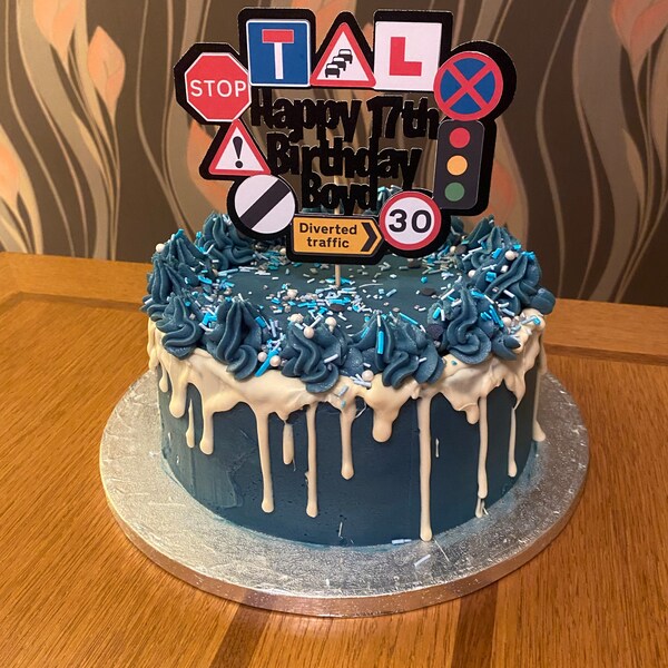 Driving Road Signs Cake Topper Personalised Custom Glitter Name Age ...