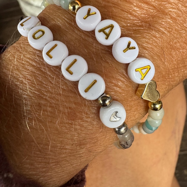 Personalized Word Bracelet Stacking Mama Bracelet Kids Name Custom Name ...