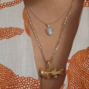 14k Gold Vermeil Redfish V.2 Necklace, Redfish in Action Charm, Red ...