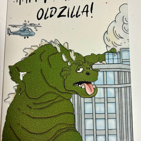 Godzilla Smashing Birthday Party / Handmade Greeting Card/ Classic ...