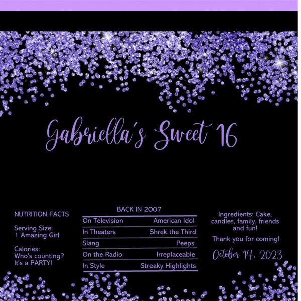 EDITABLE Bling Pink & Black Sweet 16 Sixteen Candy Bar Wrappers ...