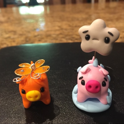 Polymer Clay Miniature Pink Pig Under a Rain Cloud, Cute Little Fimo ...