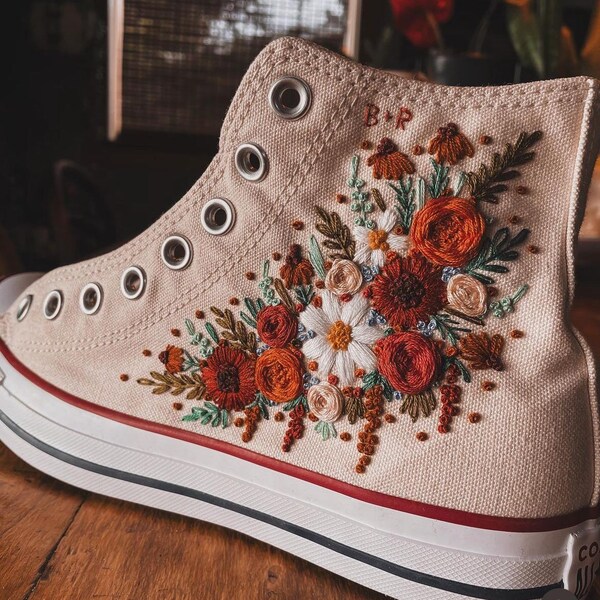Custom Hand Embroidered Bridal Sneakers Custom Wedding Converse Wedding ...