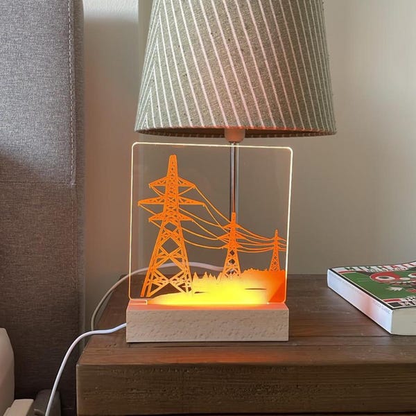 Pylons LED Lamp - Blue Lino Print Night Light or Table Lamp of ...