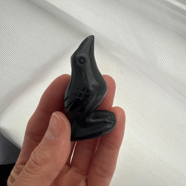 Natural Obsidian Crow Figurine Hand Carved Miniature Stone Animal ...