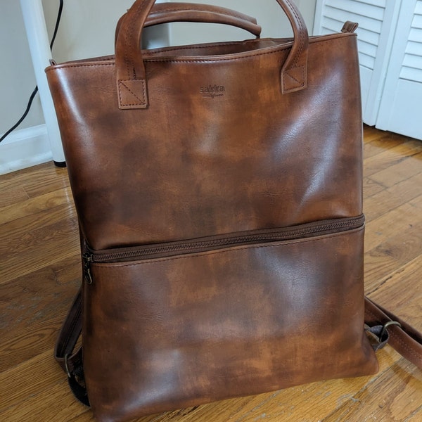 Convertible Handmade Bag,brown Vegan Leather Backpack,crossbody ...