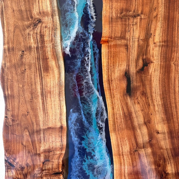 Live Edge Epoxy Resin Center Dining Table, Brown Resin Counter Top ...