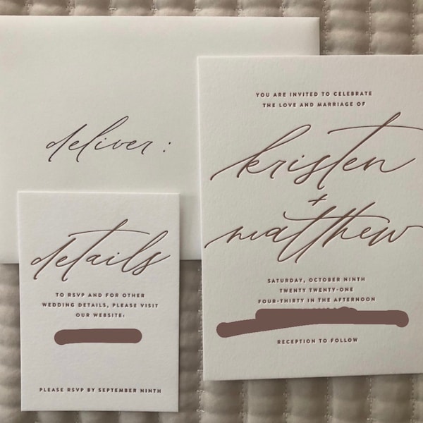 Letterpress Navy Blue Wedding Invitation, Modern Statement Letterpress ...