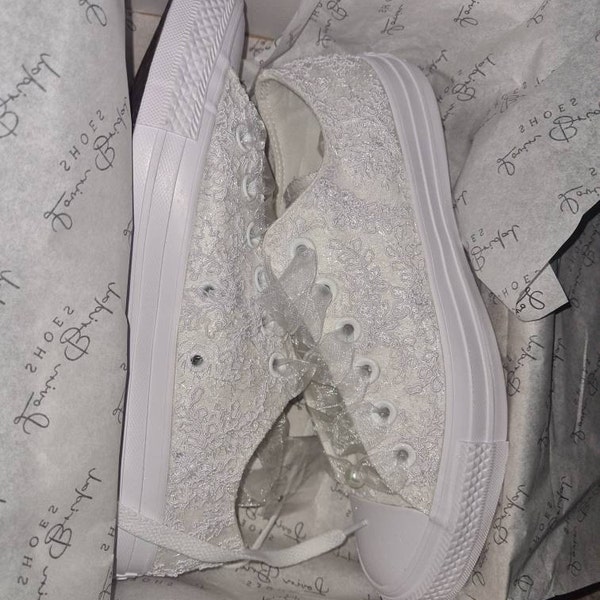 Luxury Ivory Wedding Converse Lace Low Top, Custom Converse Shoes for ...