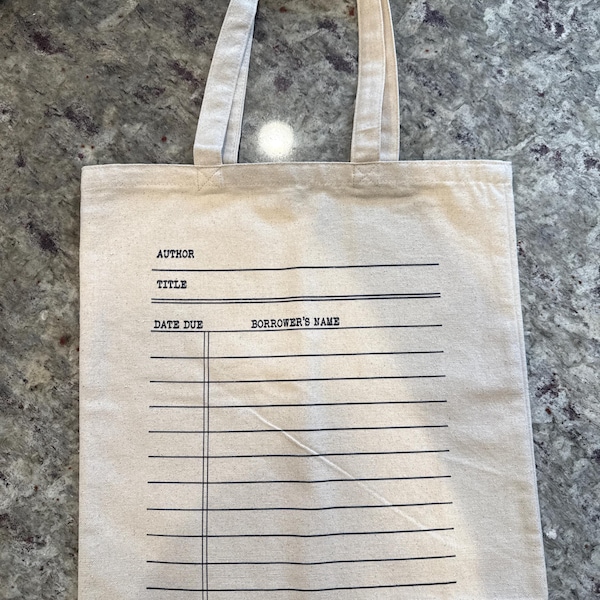 Library Card Canvas Tote Bag, School Book Bag, Light Academia Gift for ...