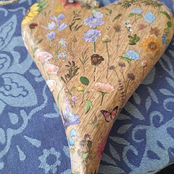 Rustic Love: Artfully Painted Wooden Heart With Delicate Floral Accents ...