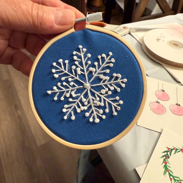 Snowflake Hand Embroidery Design, Set of 6 Ornaments, Snowflake Hand ...