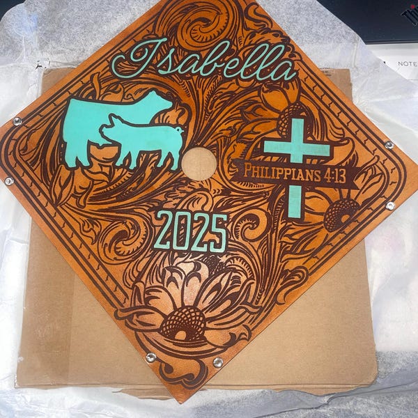 Leather Graduation Cap Topper- Engraved- REMOVABLE- Hat & Tassel Not ...